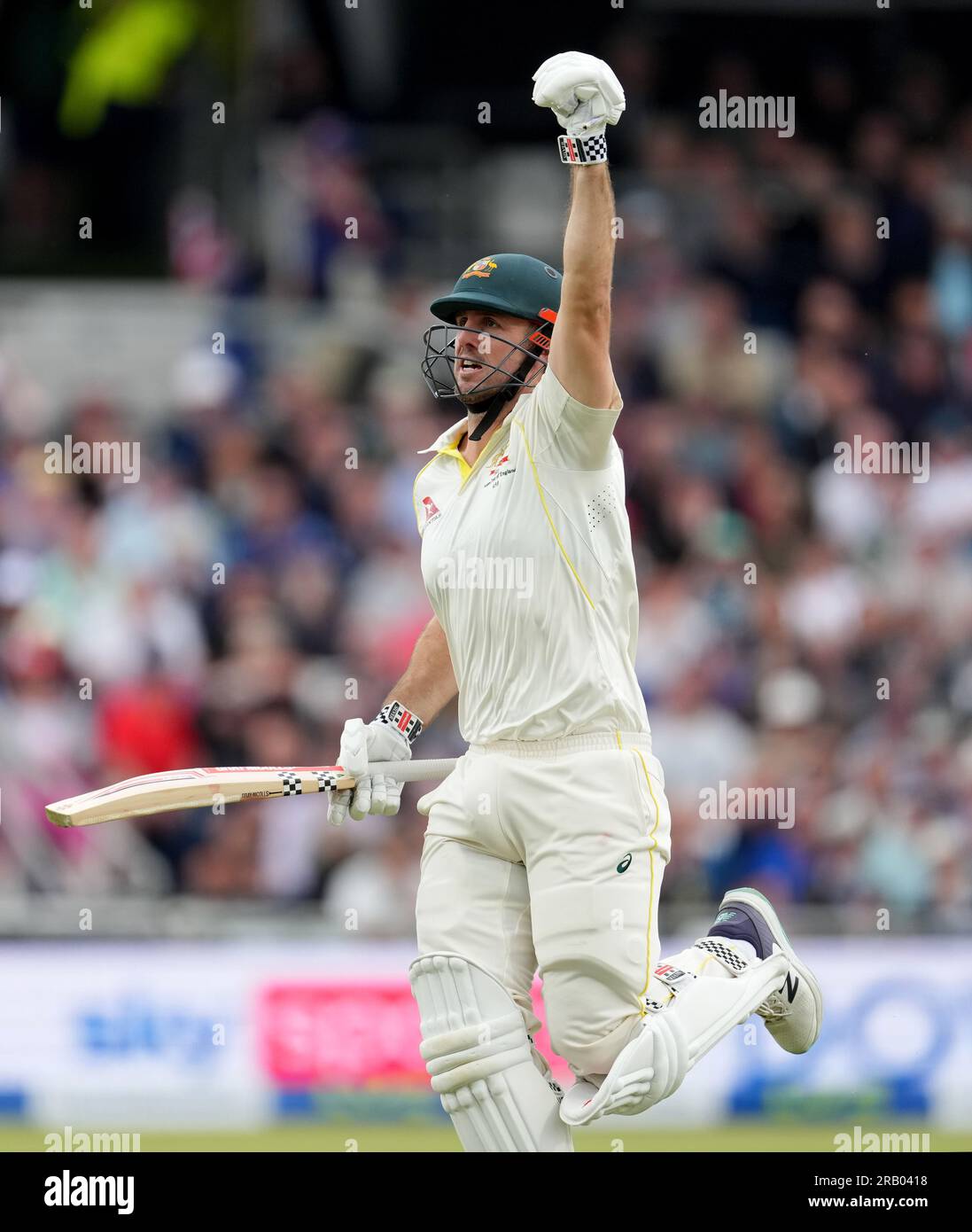 Australia's Mitchell Marsh celebrates his century during day one of the ...