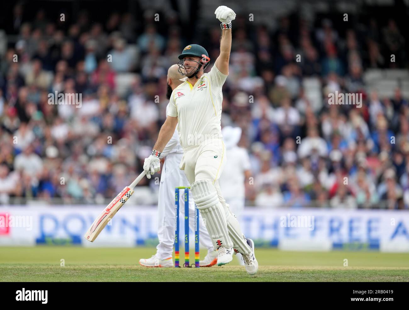 Australia's Mitchell Marsh celebrates his century during day one of the ...