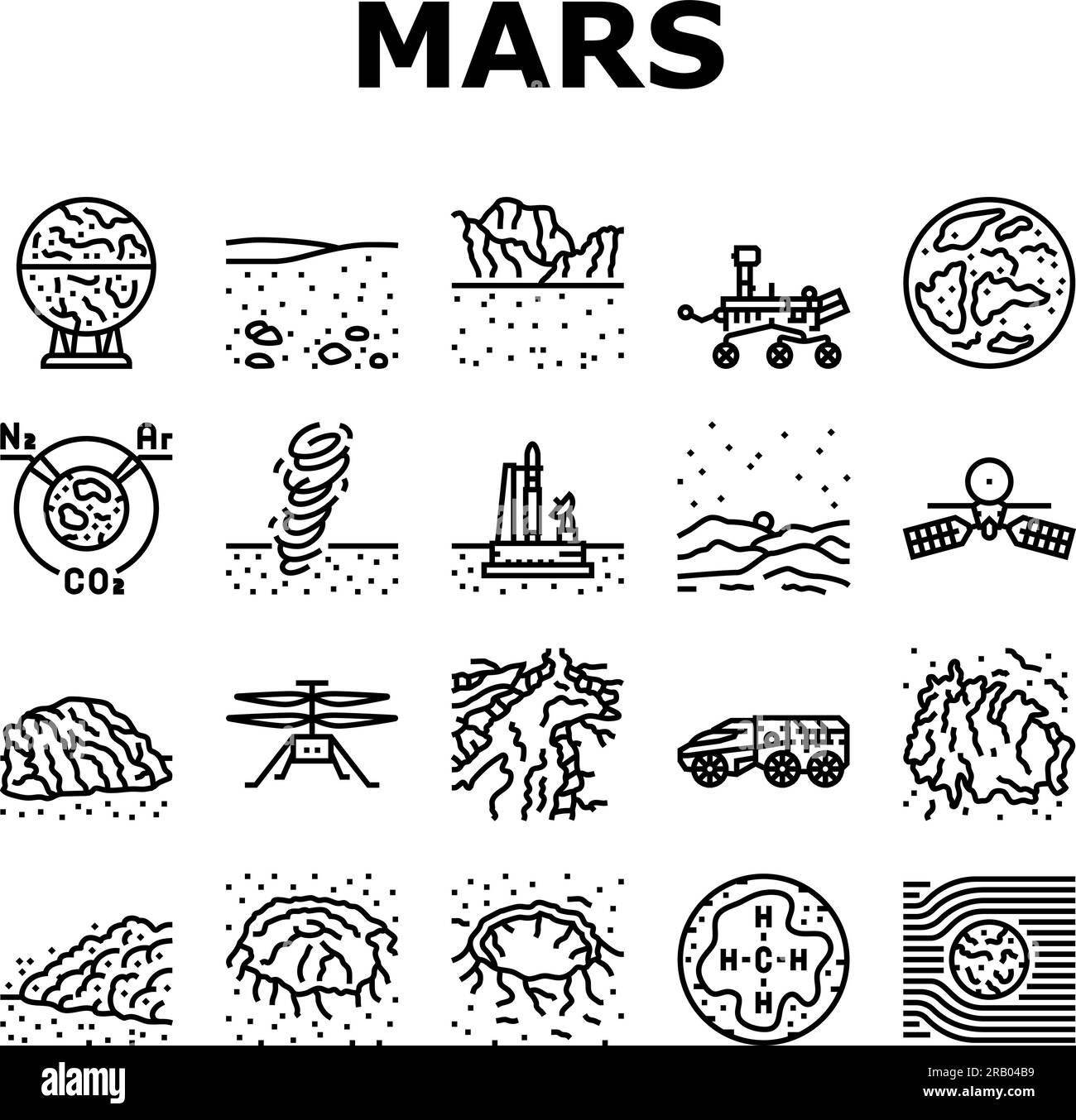 mars planet space astronomy icons set vector Stock Vector Image & Art - Alamy