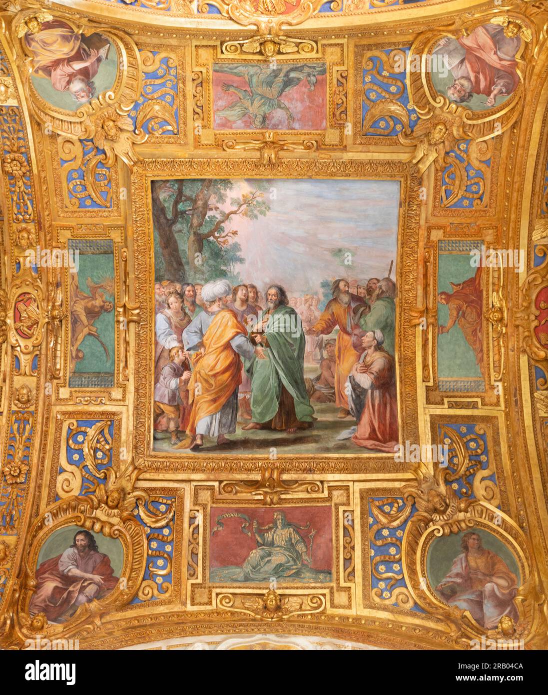 GENOVA, ITALY - MARCH 6, 2023: The fresco scene from life of St. Thomas ...