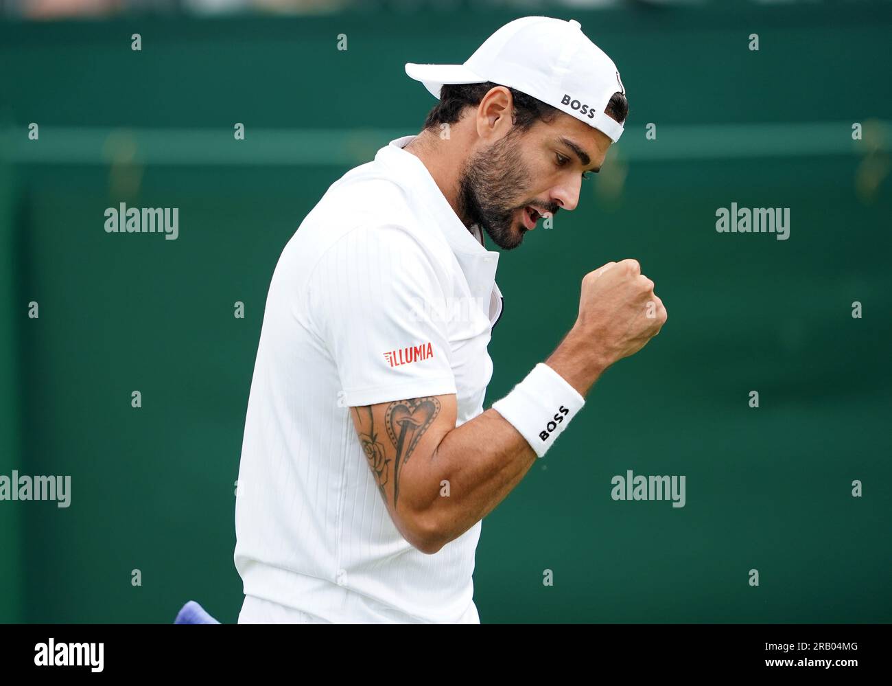 Matteo Berrettini reacts during his match against Lorenzo Sonego (not pictured) on day four of ...