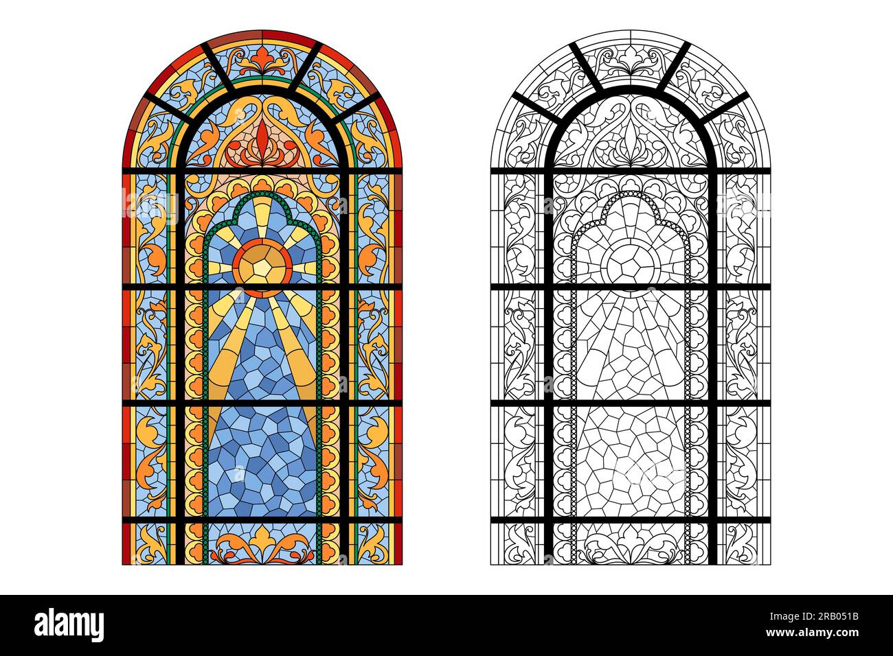Stained Church glass worksheet. Color abstract picture Stock Vector ...