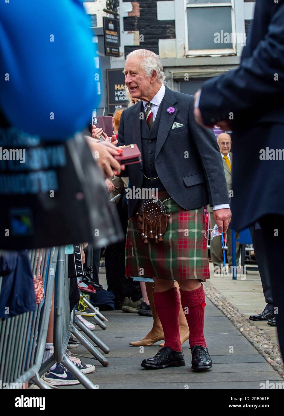 King Charles III greets well wishers during a tour of the market square ...