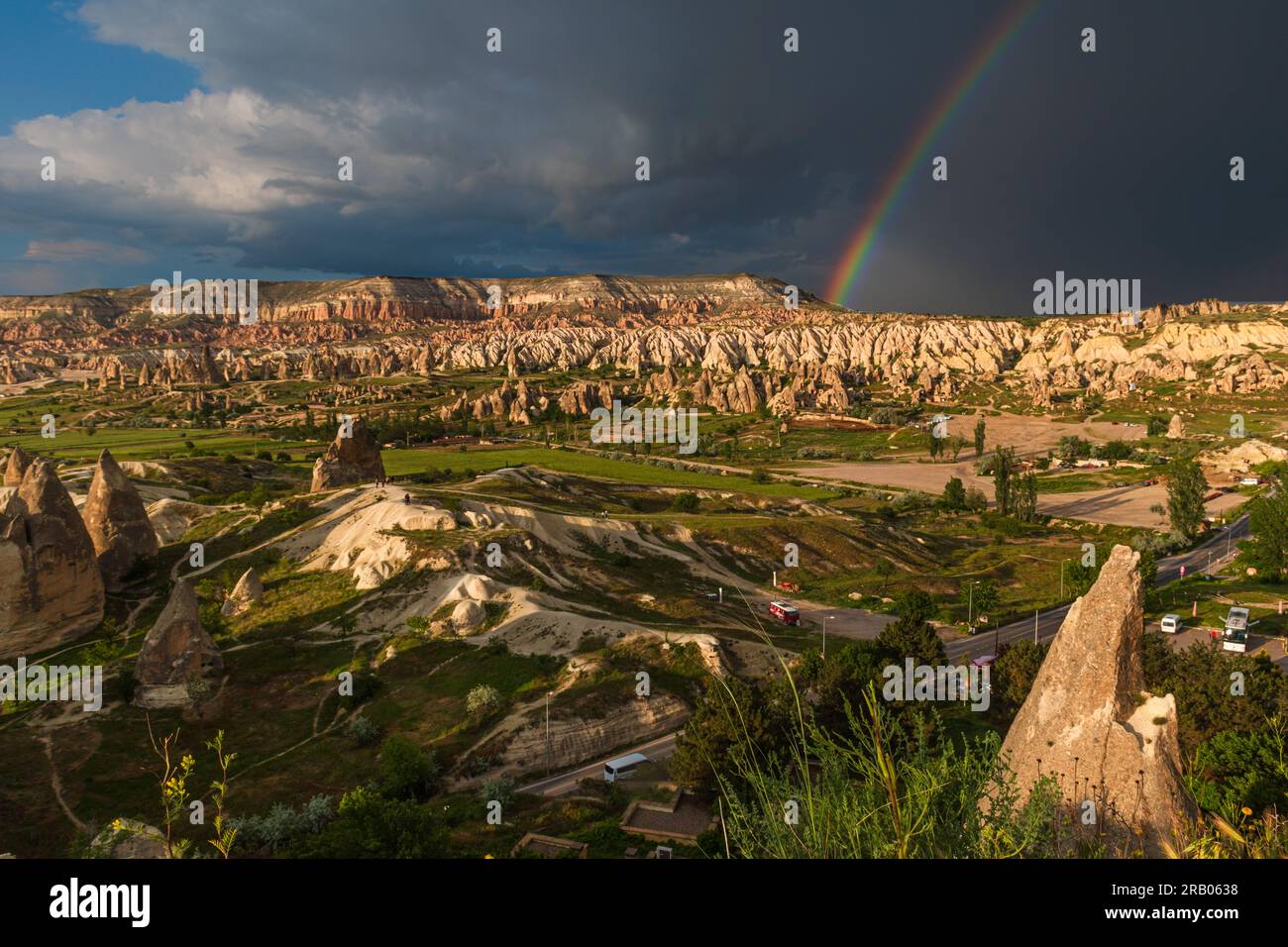 Rainbow in Cappadocia, red valley, Turkey, Asia, cloudy and sunny day ...