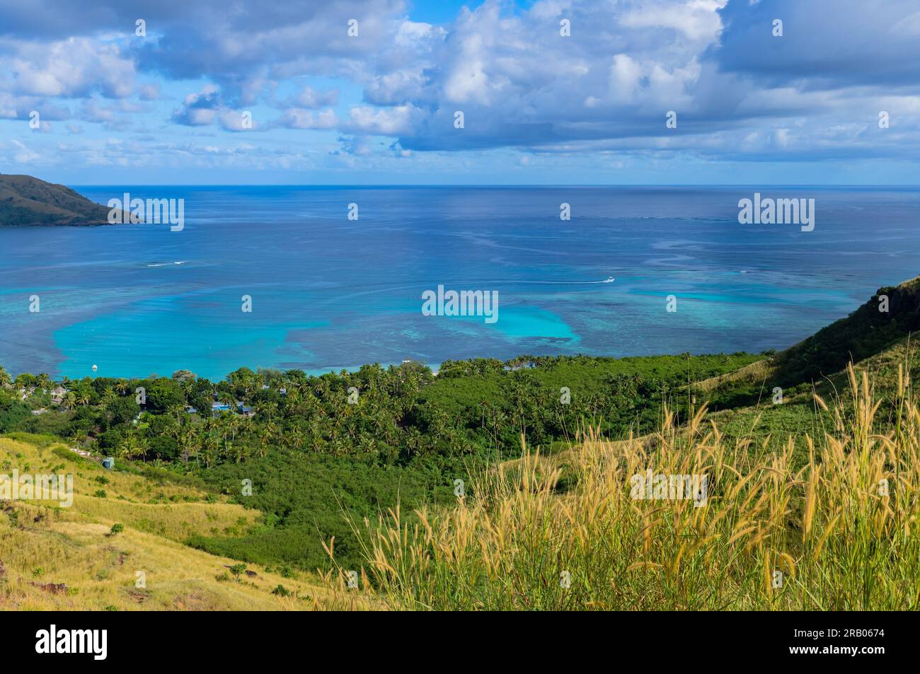 Top view of Nacula island, Yasawa island group, Fiji, South Pacific ...