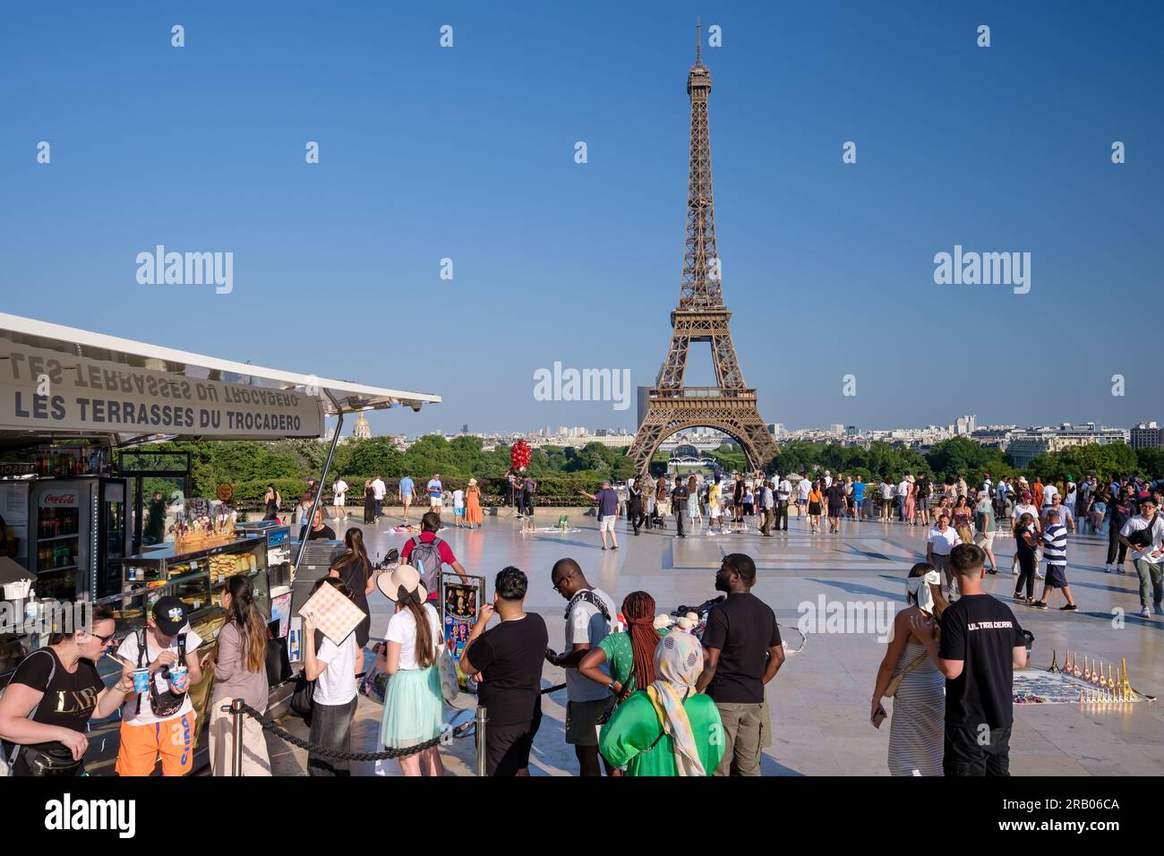 Paris, France - June 25, 2023 : Panoramic view of tourists buying ...