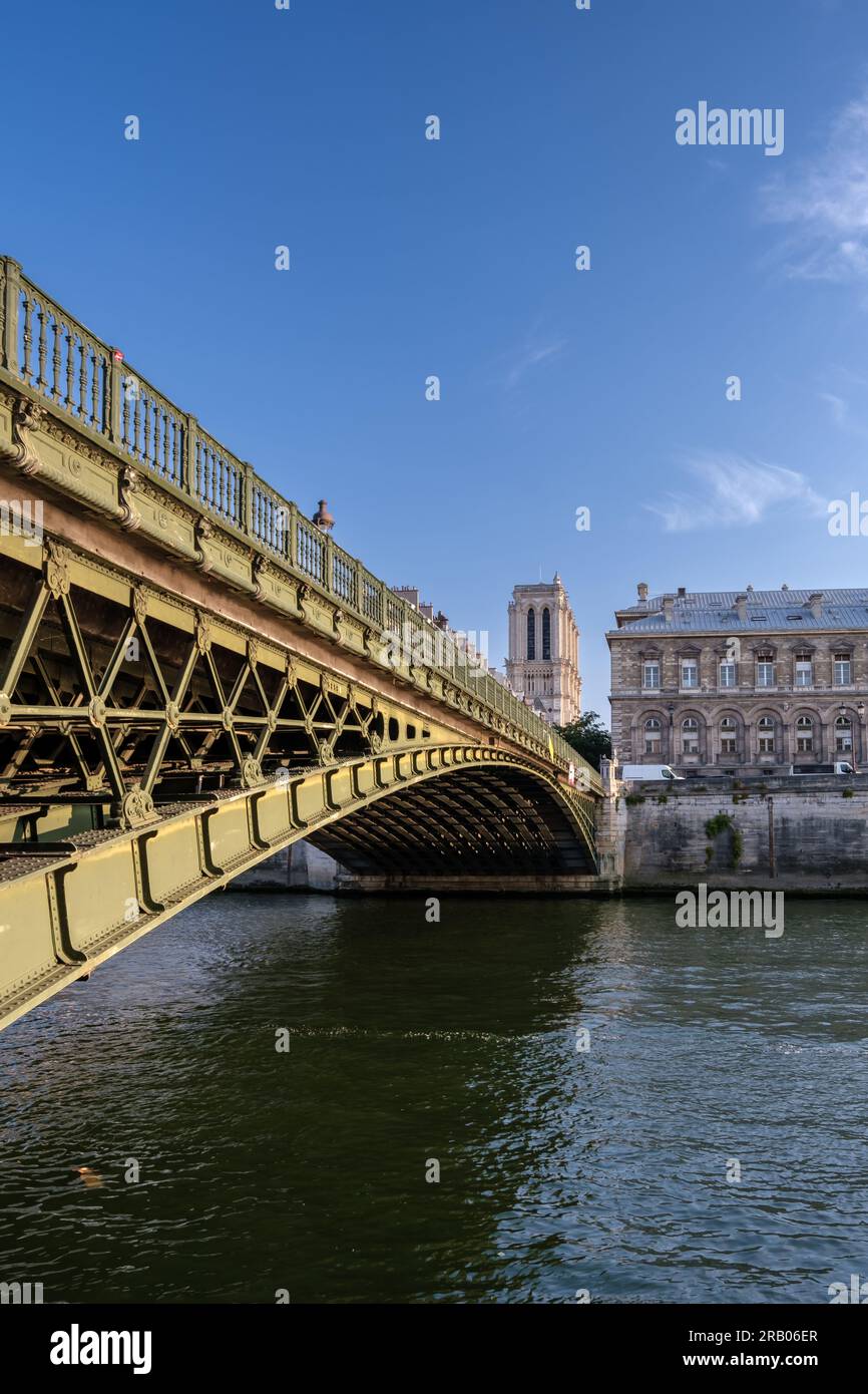 Paris, France - June 25, 2023 : View of a beautiful bridge, the river ...