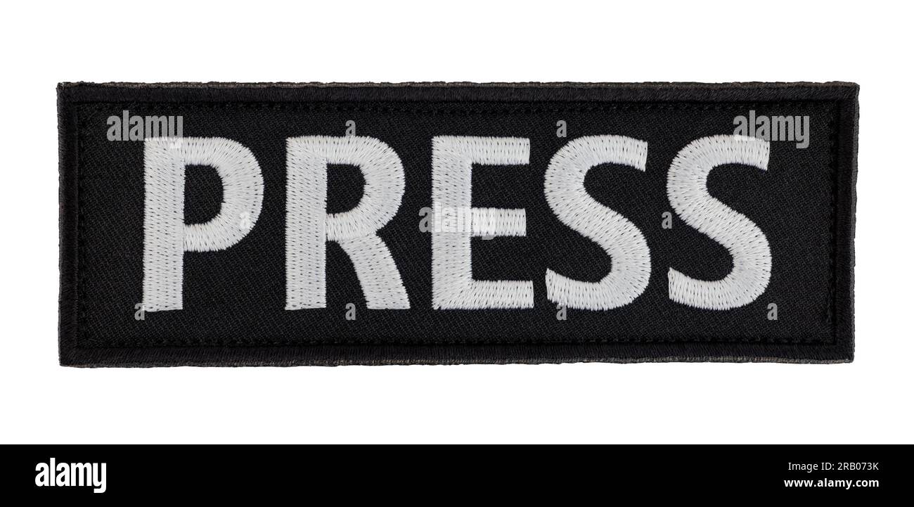 Black badge with PRESS lettering isolated on white background Stock ...
