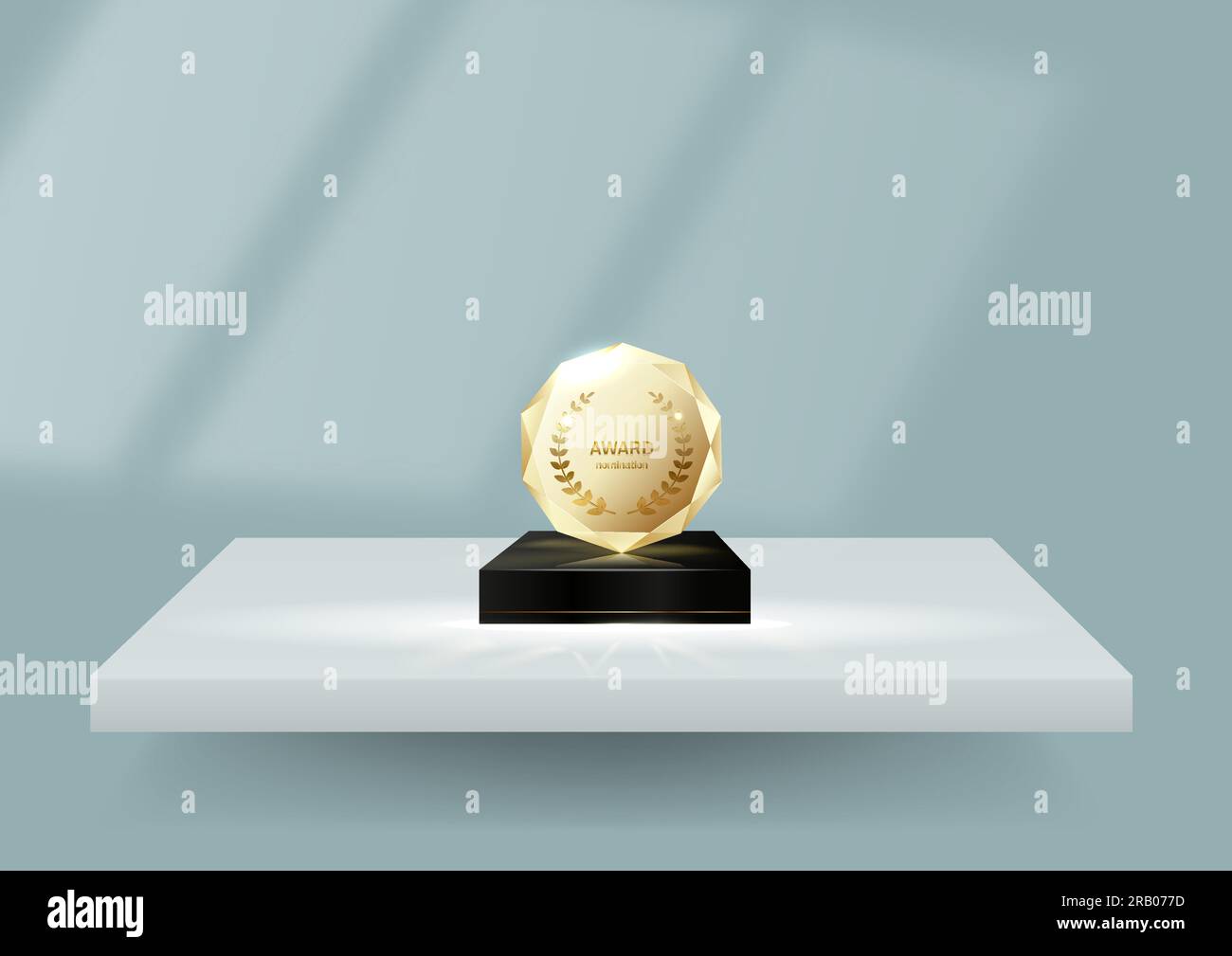 Blank frame and acrylic glass trophy award on shelf mockup set, vector ...