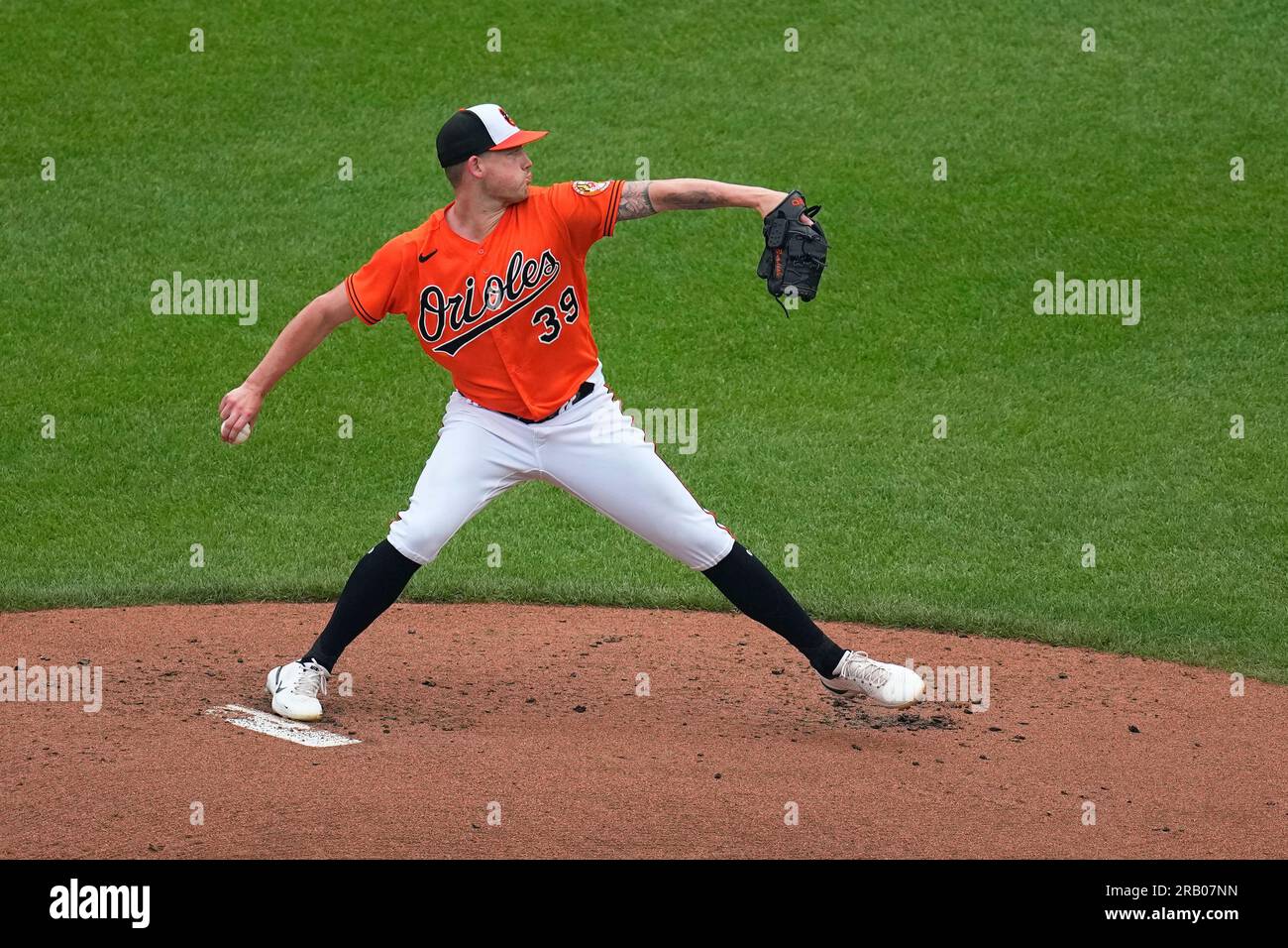 Baltimore Orioles starting pitcher Kyle Bradish throws a pitch during ...