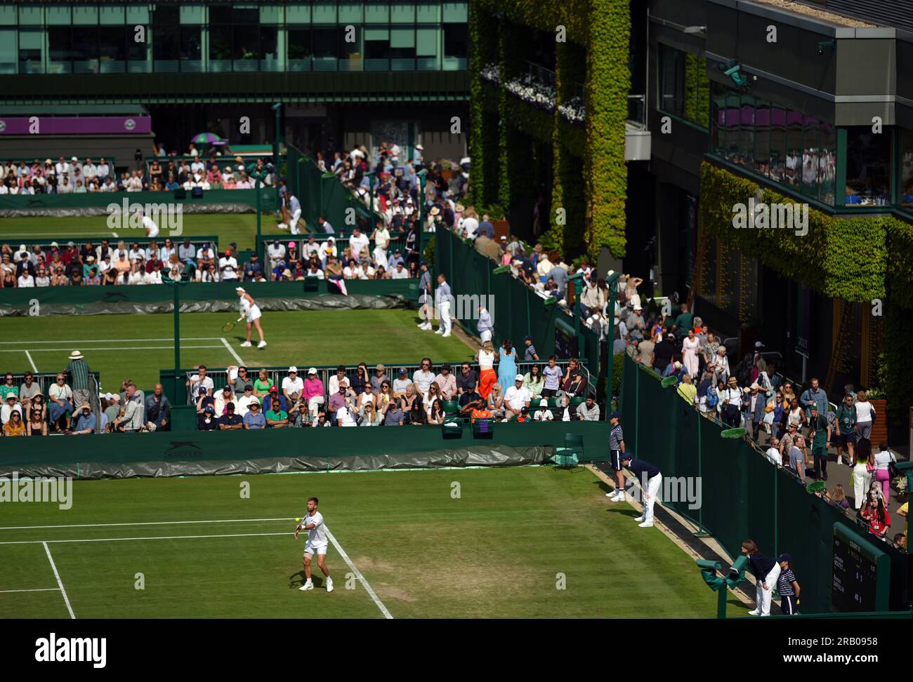 A general view of the action across the outside courts on day four of ...