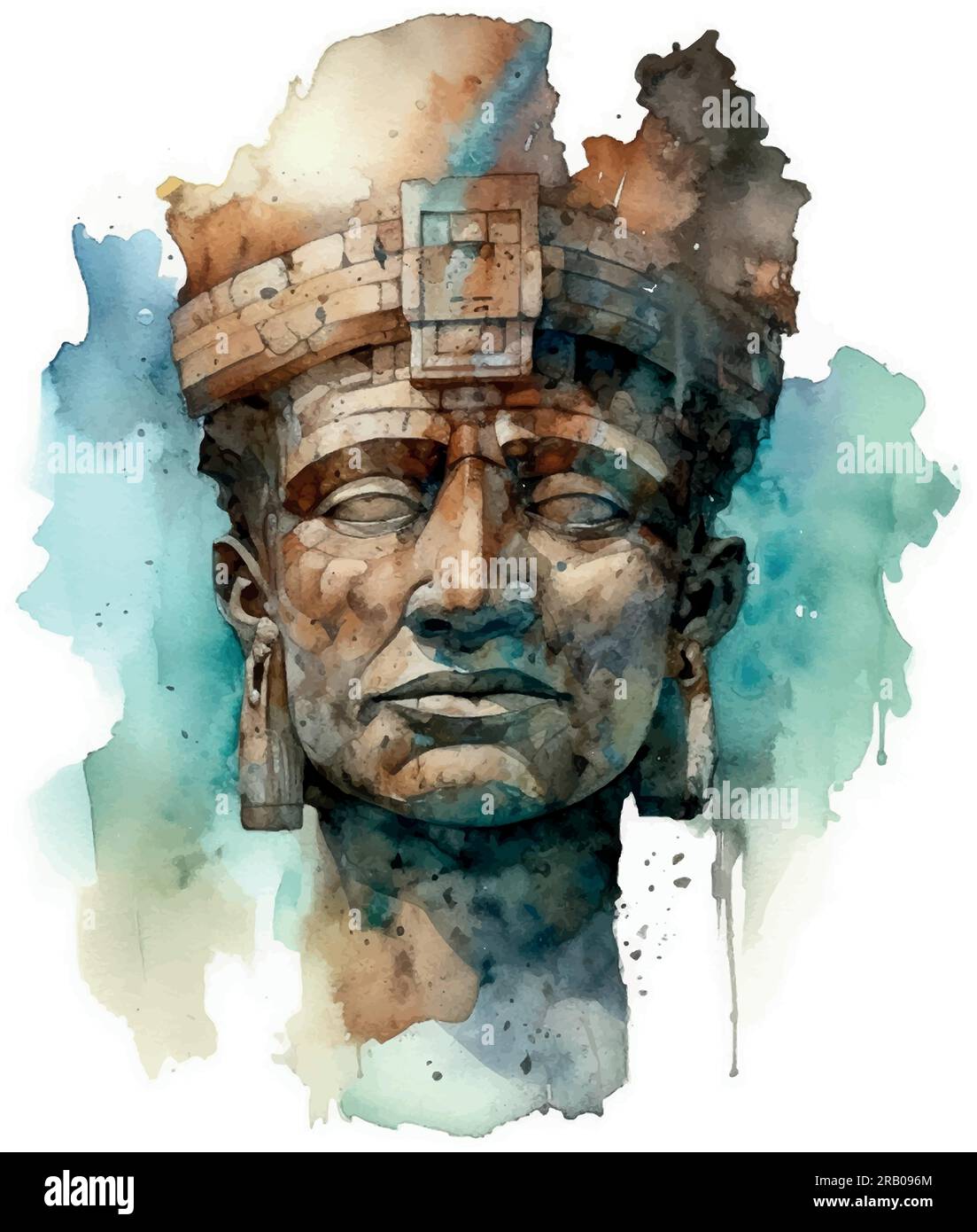 Contemporary art with antique statue head watercolor illustration. Work ...