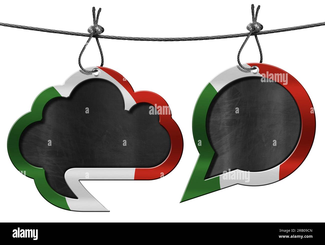 3D illustration of two empty speech bubbles with Italian flag and copy ...