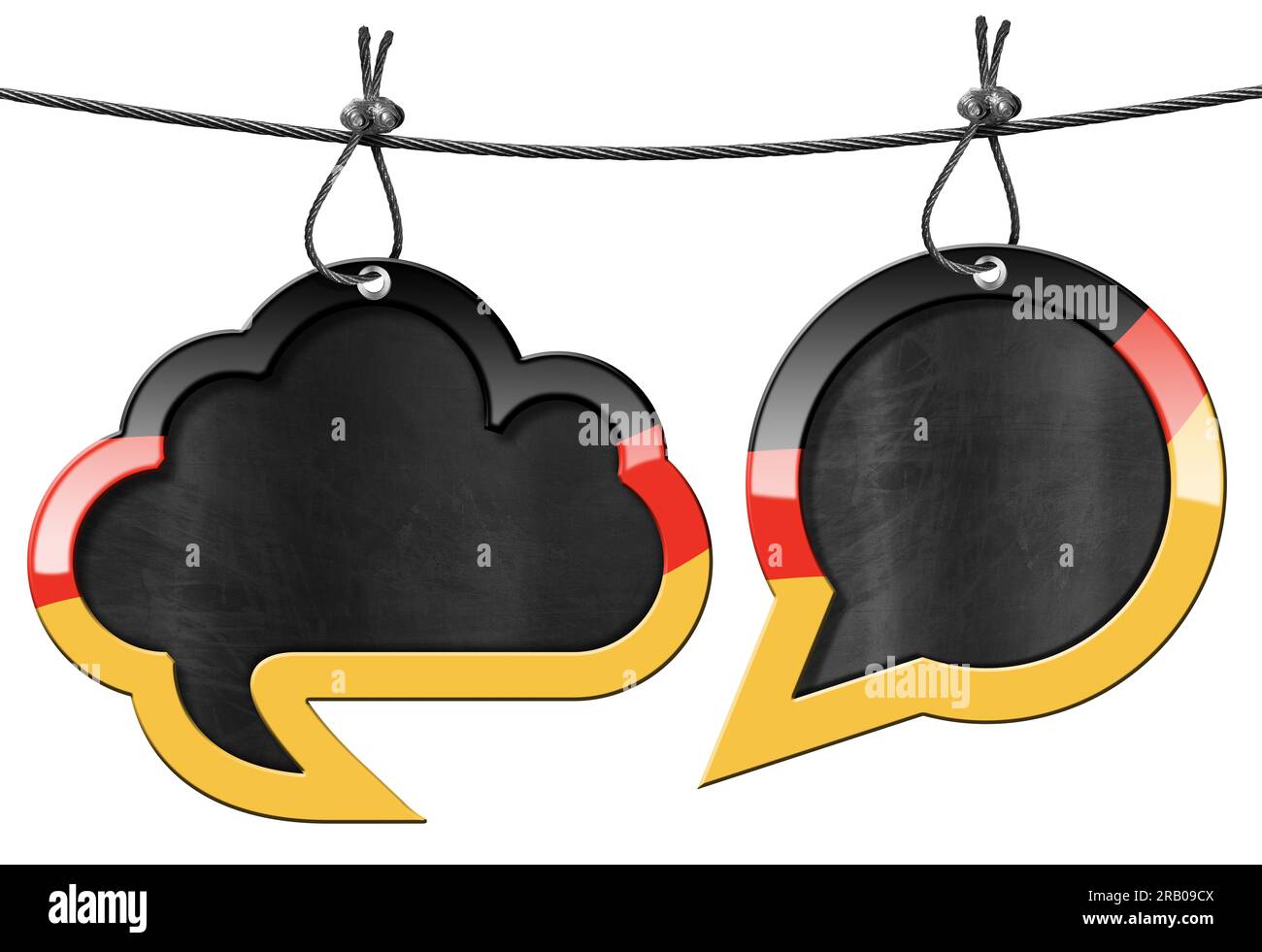 3D illustration of two empty speech bubbles with German flag and copy ...