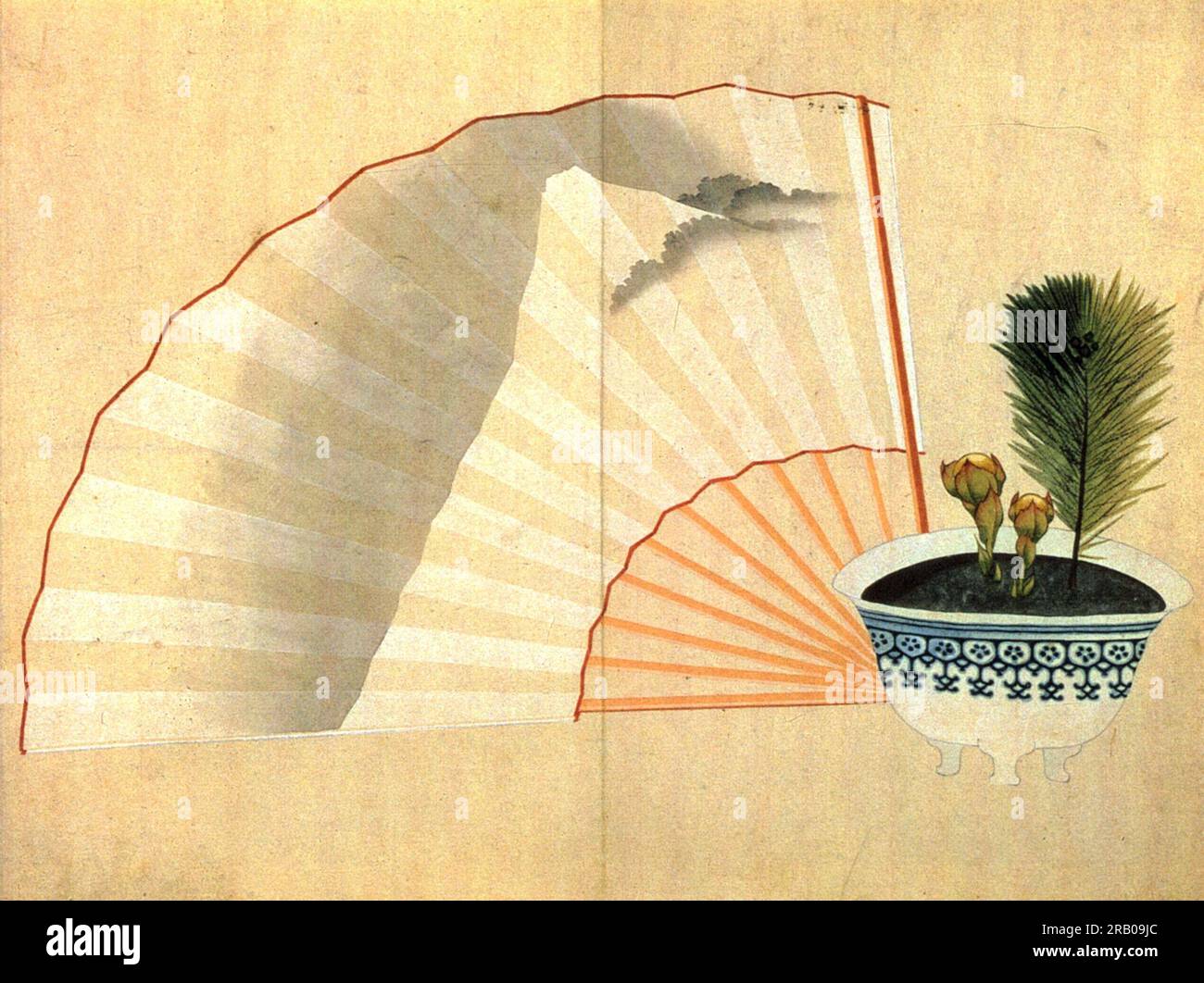 Porcelain pot with open fan by Katsushika Hokusai Stock Photo - Alamy