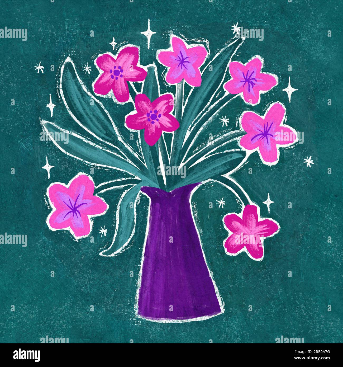 Hand drawn illustration of blush pink flowers with green leaves in ...