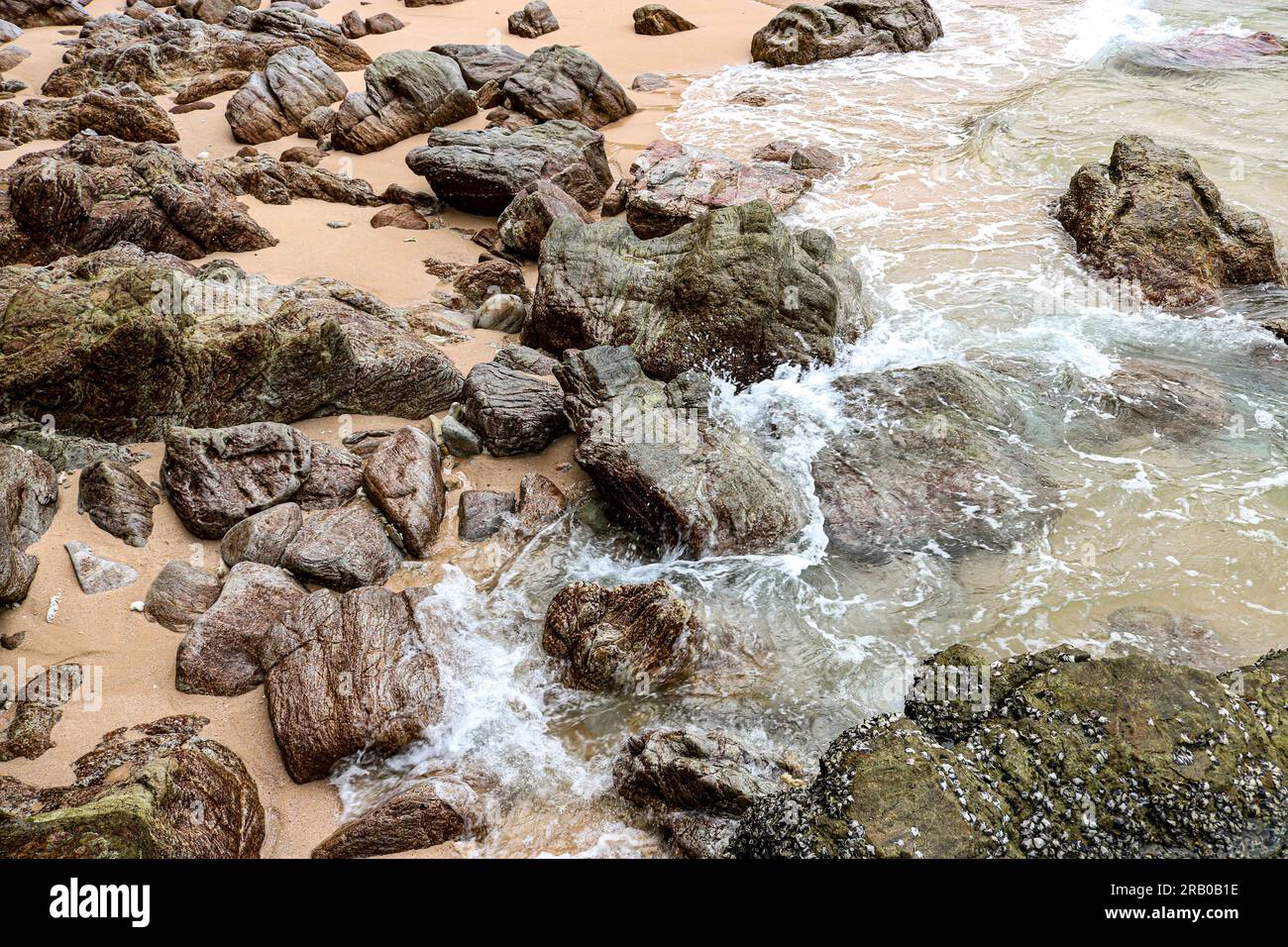Stones on the beach in surf water, tropical sea Stock Photo - Alamy