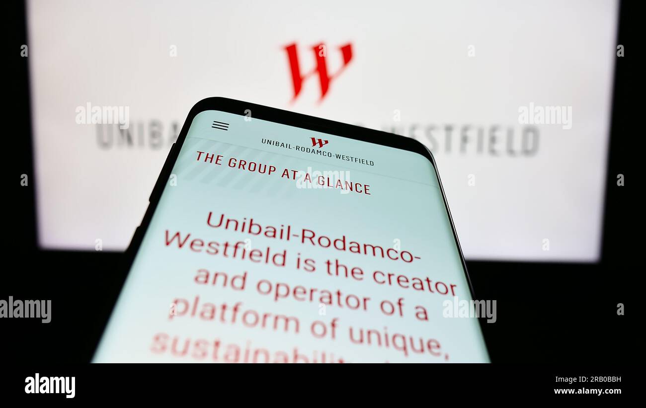 Mobile phone with website of real estate company Unibail-Rodamco ...