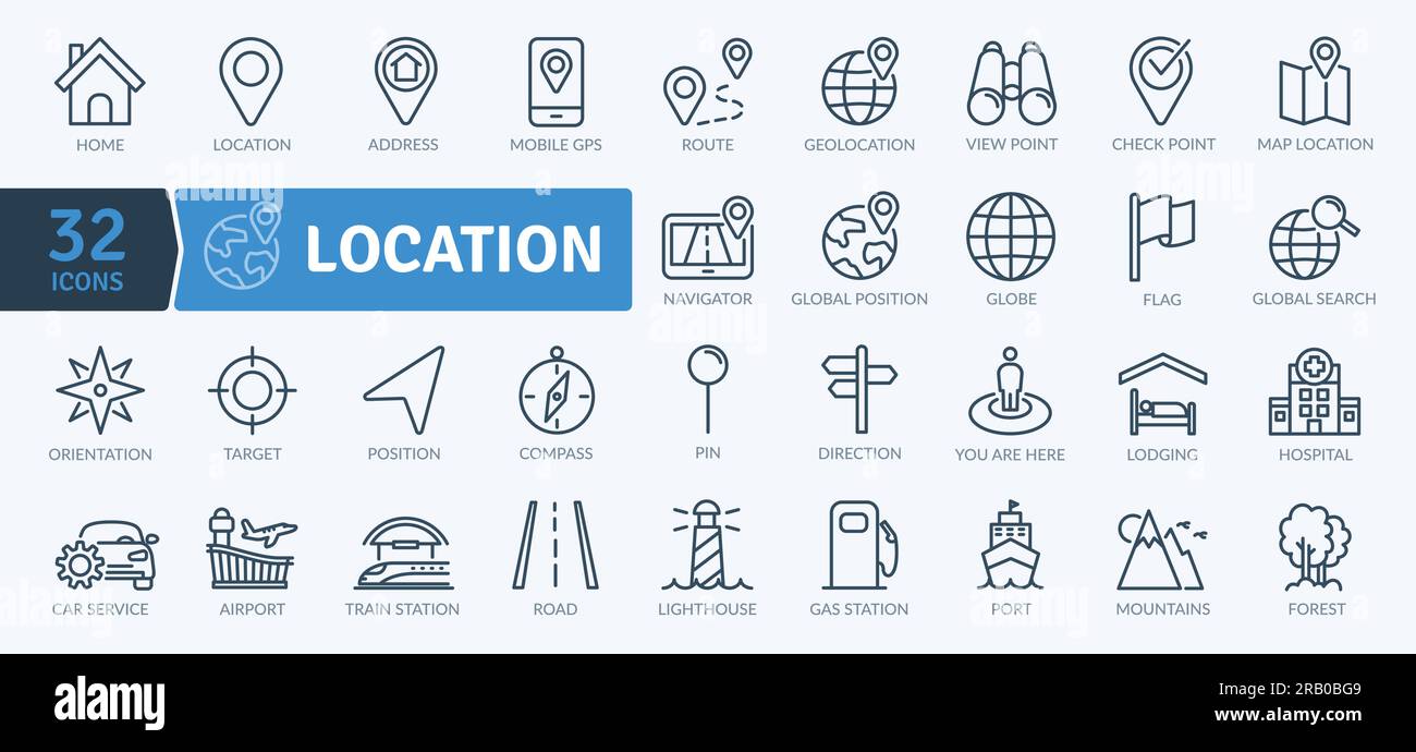 Location and travel support Icons Pack. Thin line icons set. Simple vector icons Stock Vector ...