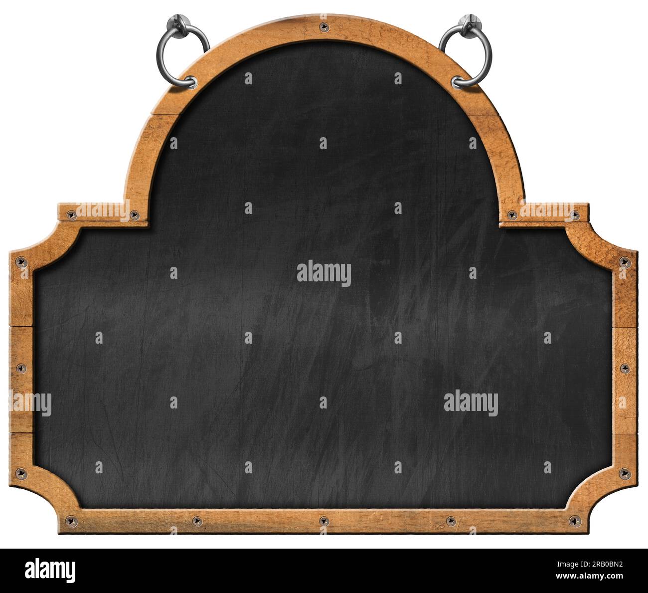 Old blank blackboard with wooden rectangular and circle frame and steel ...