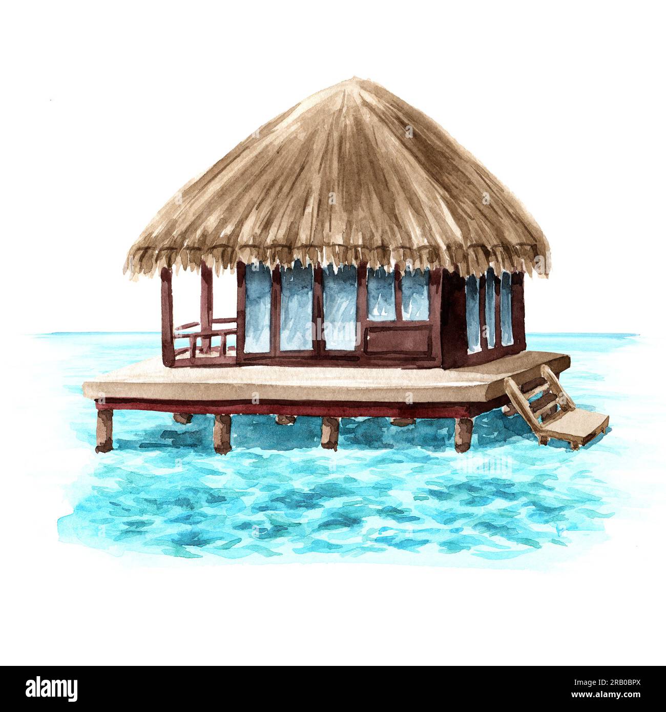 Tropical hut on the water. Summer vacation concept. Hand drawn ...