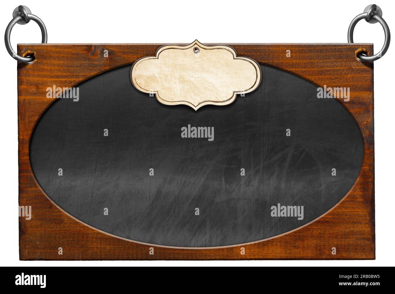 Old empty blackboard with wooden rectangular and oval frame and blank ...