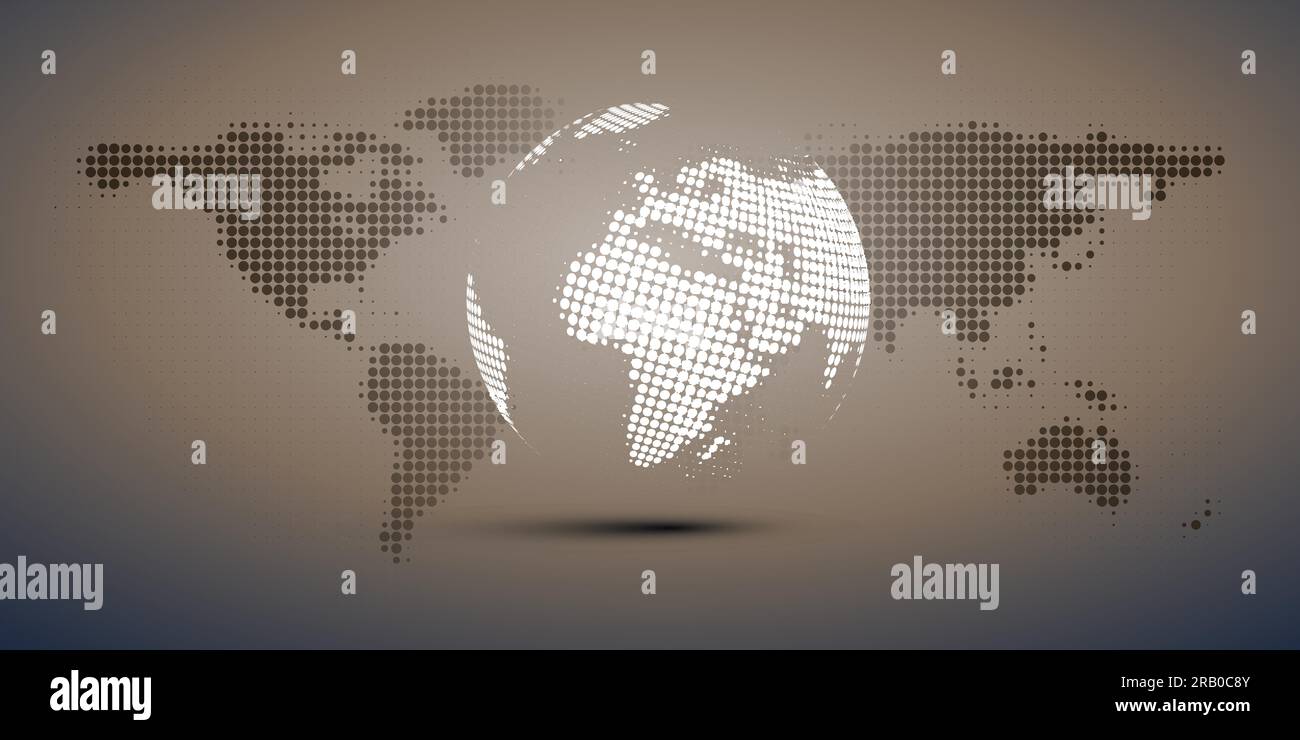 Design Concept with Spotted Earth Globe and World Map - Digital Network ...