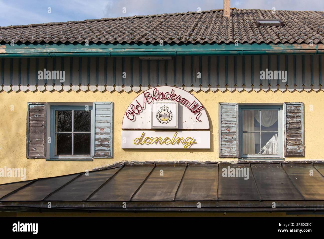 "Old Blacksmith Dancing". Sign of a former nightclub at a deserted ...