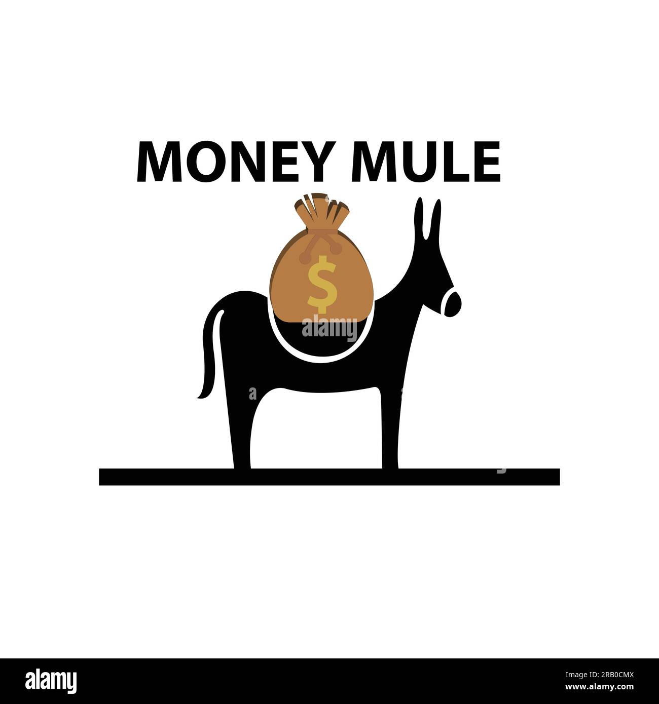 Donkey with a sack with dollar symbol on his back and the text money ...