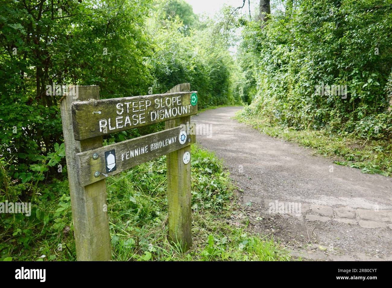 A steep slope on the Sett Valley Trail, Birch Vale, Derbyshire Stock ...