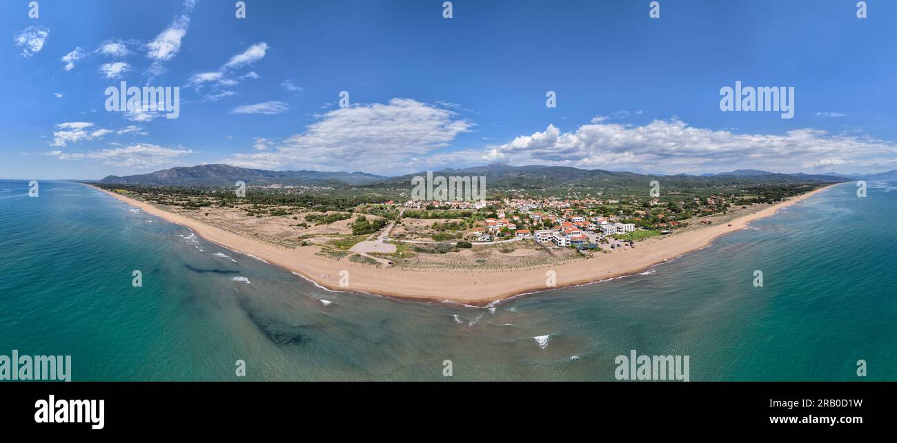 Aerial view of Paralia Kakovatos beach on the Peloponnese peninsula in ...