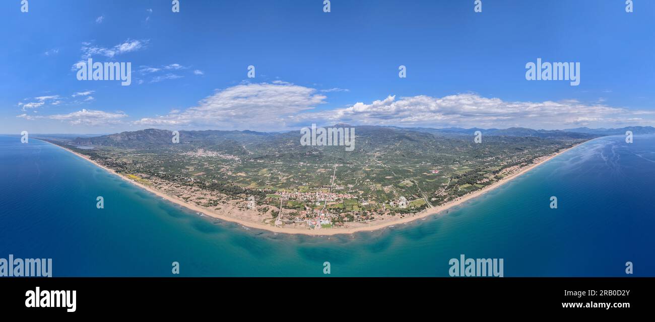 Aerial view of Paralia Kakovatos beach on the Peloponnese peninsula in ...