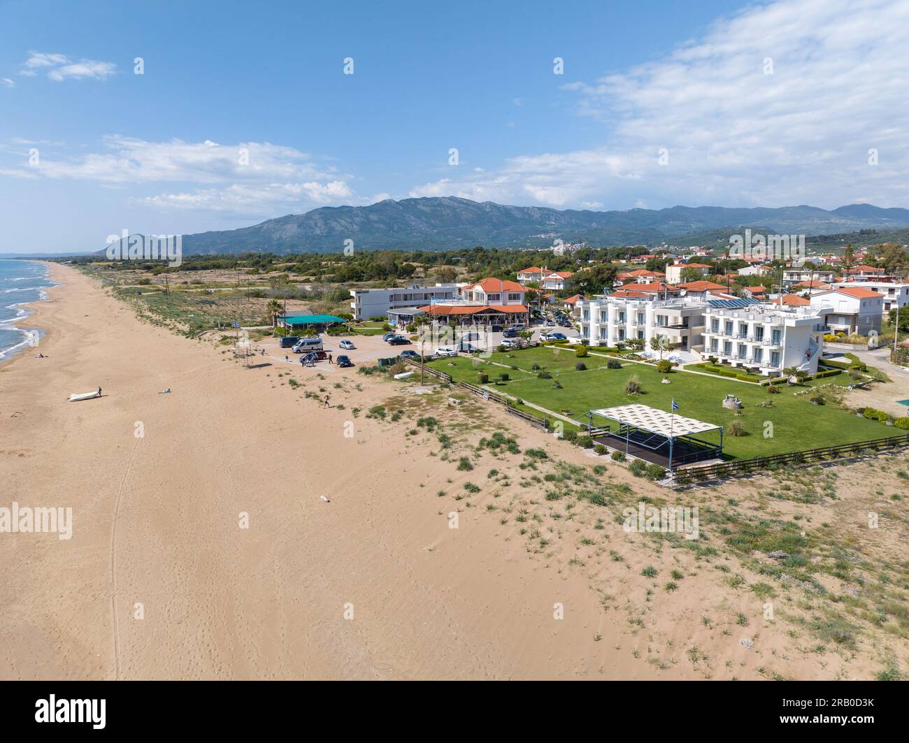 Aerial view of Paralia Kakovatos beach on the Peloponnese peninsula in ...