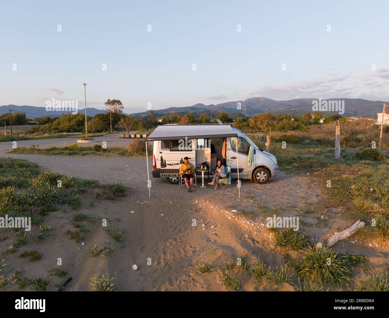 Aerial view of Paralia Kakovatos beach on the Peloponnese peninsula in ...