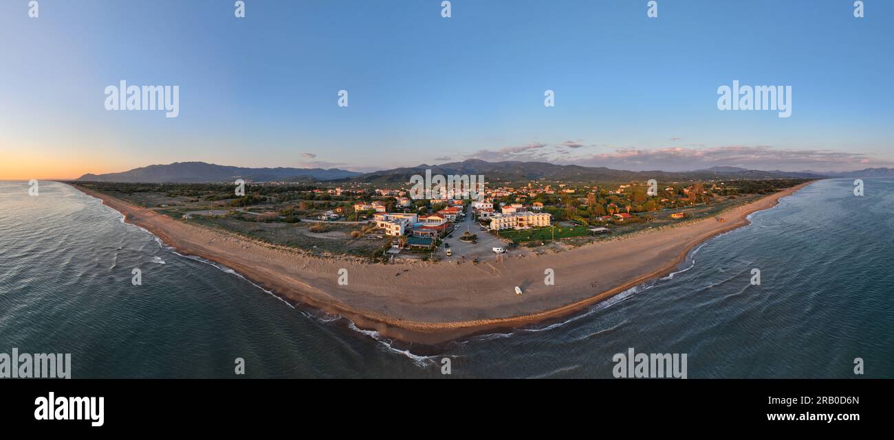 Aerial view of Paralia Kakovatos beach on the Peloponnese peninsula in ...