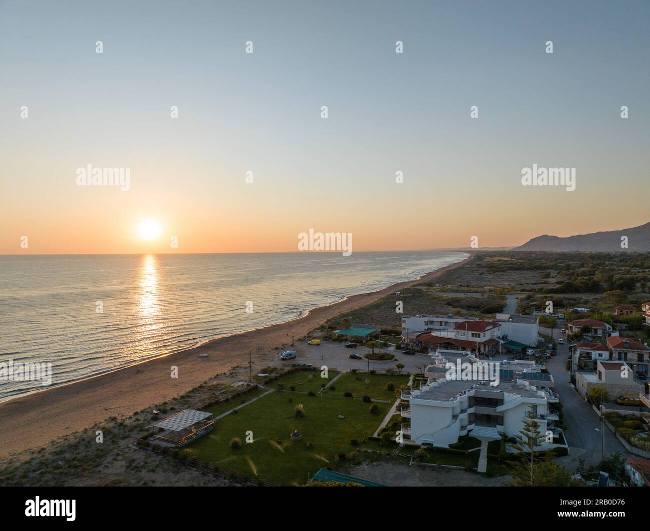 Aerial view of Paralia Kakovatos beach on the Peloponnese peninsula in ...