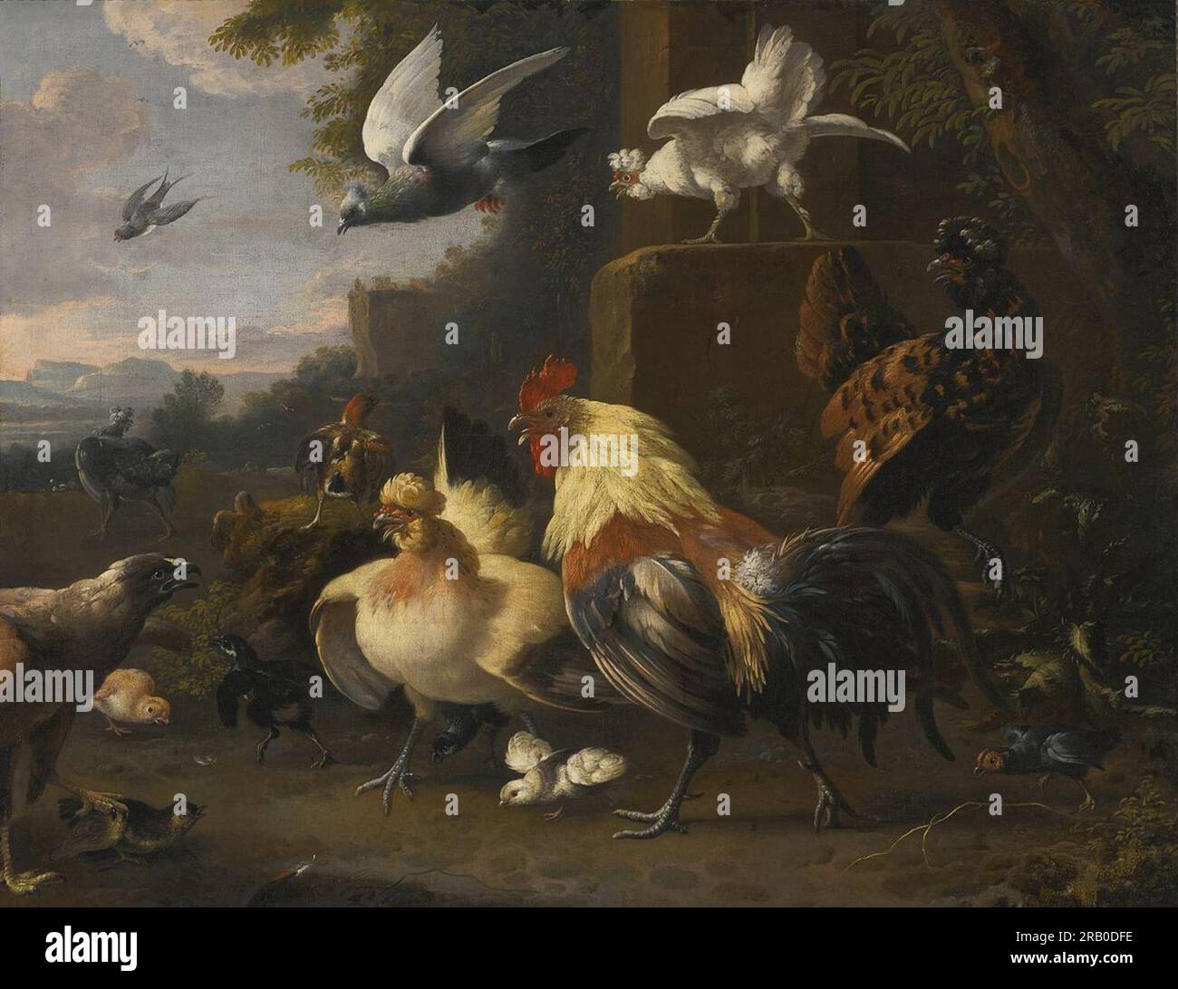 An Eagle, a Cockerell, Hens, a Pigeon in Flight and Other Birds by ...