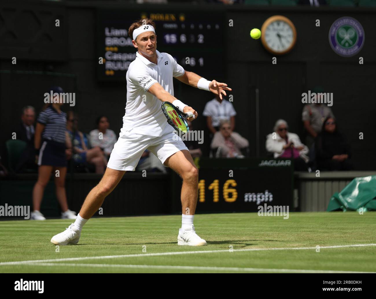 London, UK. 06th July, 2023. Norway's Casper Ruud plays a forehand in ...