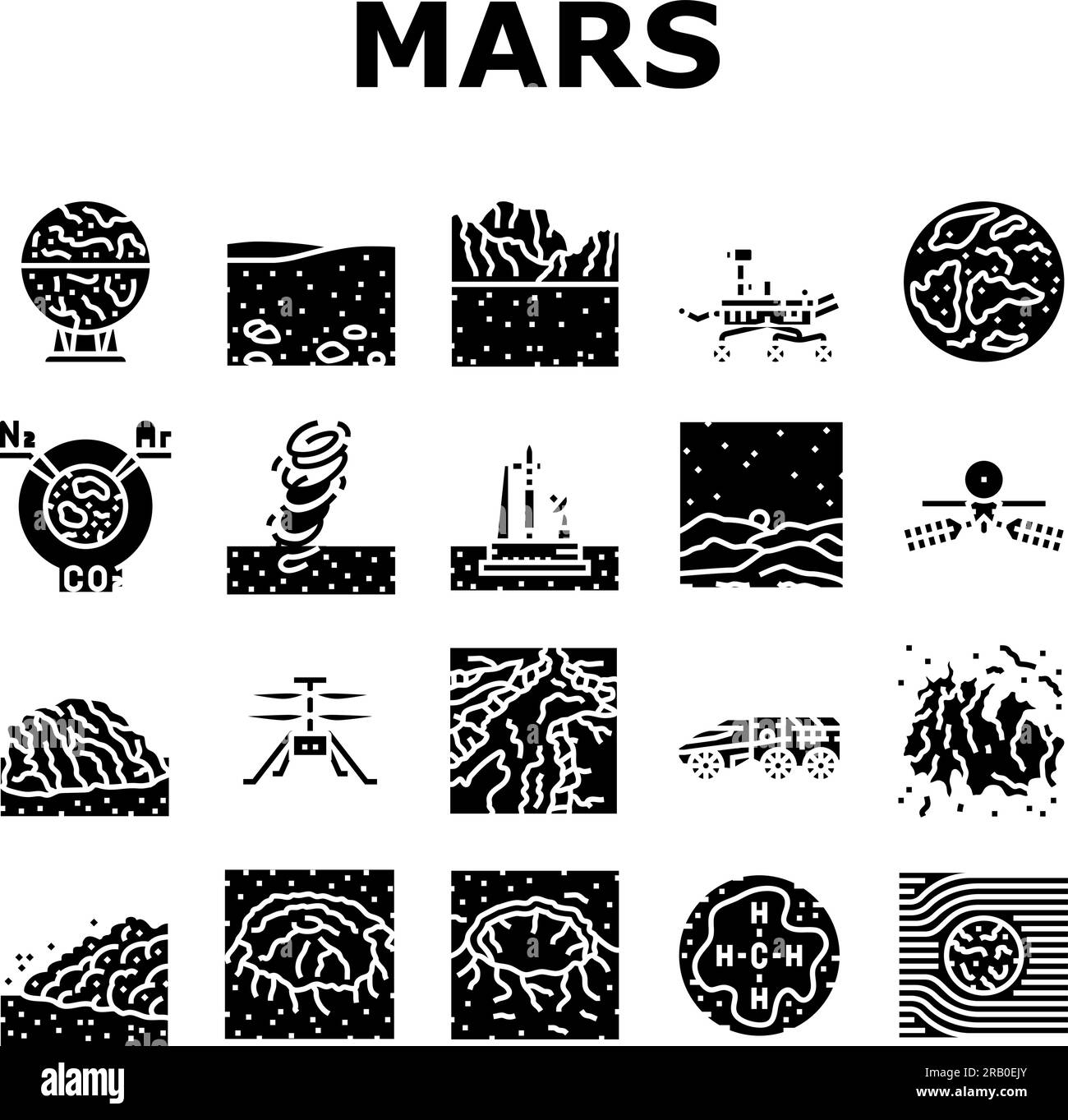 mars planet space astronomy icons set vector Stock Vector Image & Art - Alamy