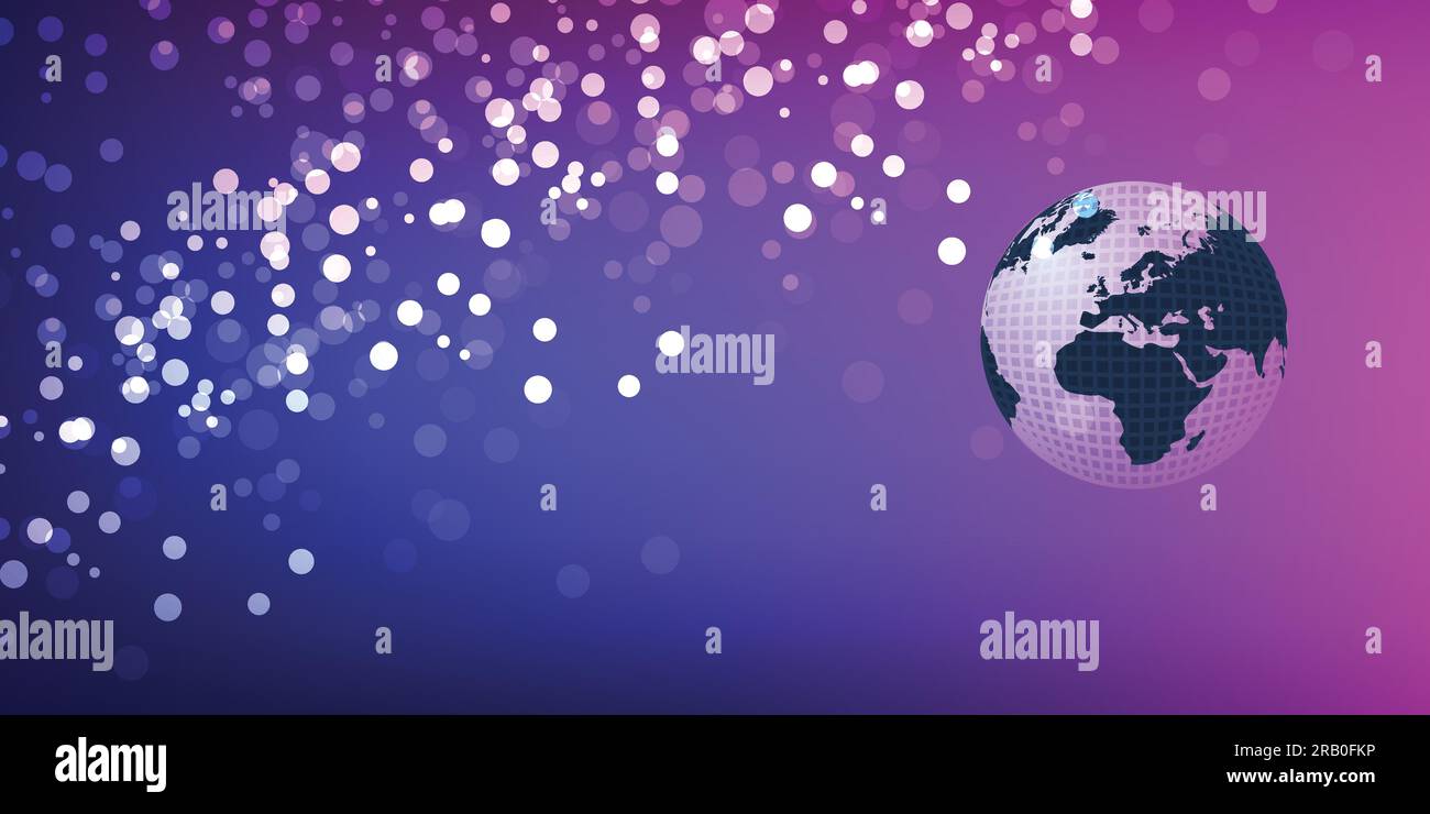 Earth Globe Design Layout on Purple Sparkling Background Stock Vector ...