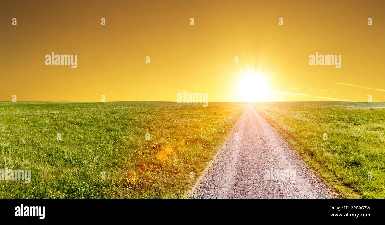 Straight road through desert sunset hi-res stock photography and images ...