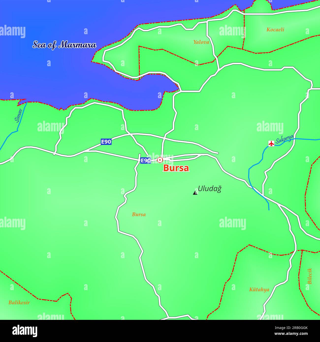Map of Bursa City in Turkey Stock Photo - Alamy