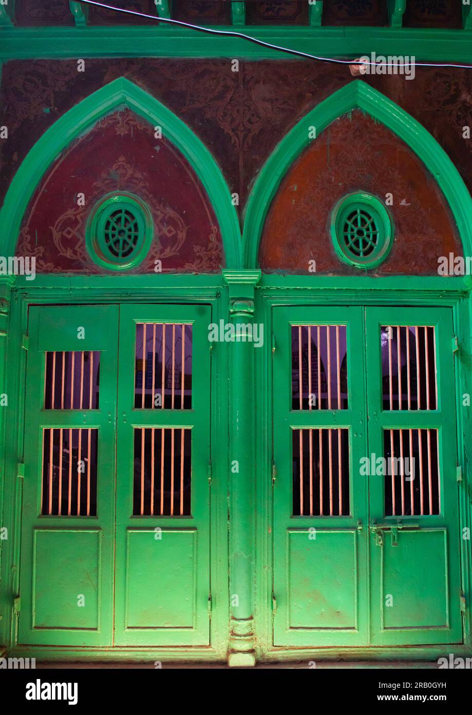 Green doors of a muslim house in old Delhi, Delhi, New Delhi, India ...