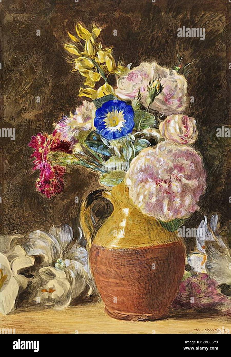 Mixed flowers in a brown and fawn Jug 1860 by William Henry Hunt Stock ...