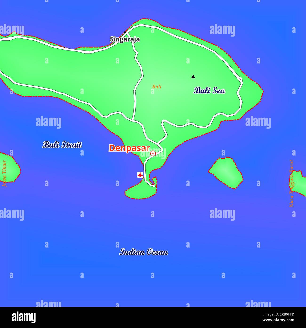 Map of Denpasar City in Indonesia Stock Photo - Alamy
