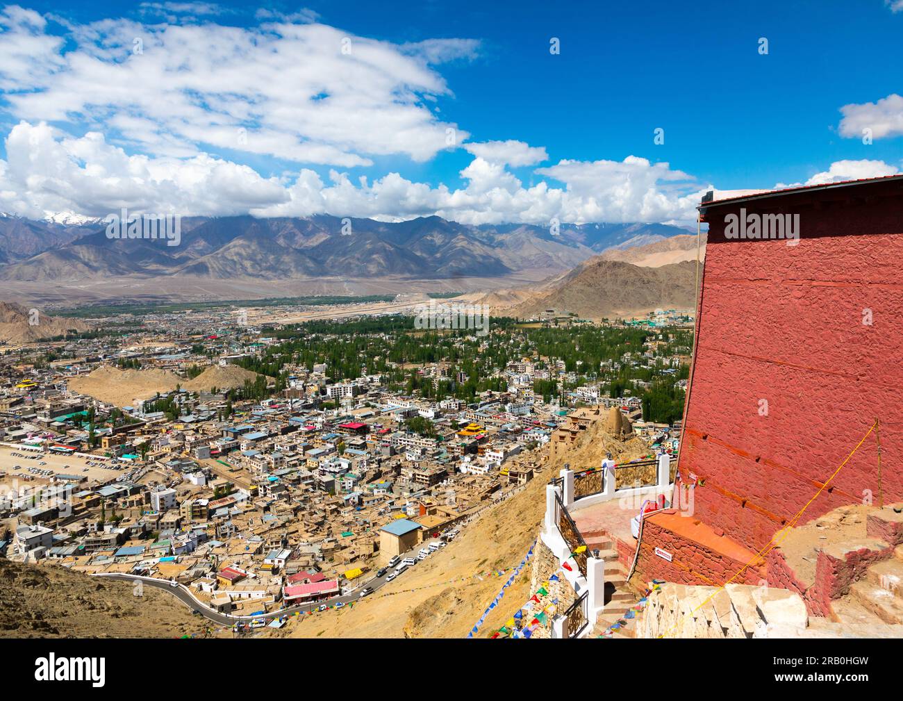 View over the town from Tsemo monastery, Ladakh, Leh, India Stock Photo ...