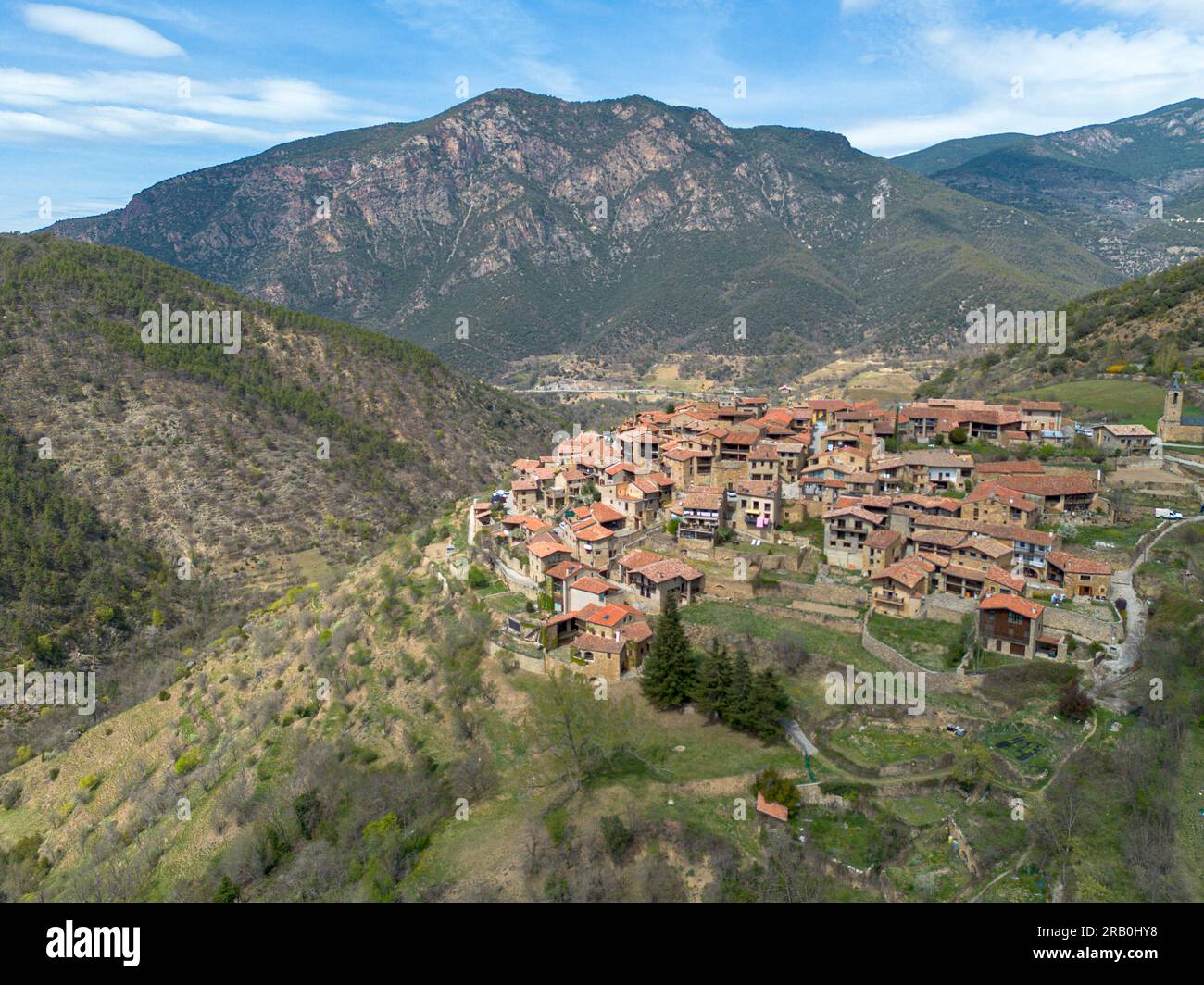 Aerial view of the picturesque town of Arseguel in the Alto Urgel in ...