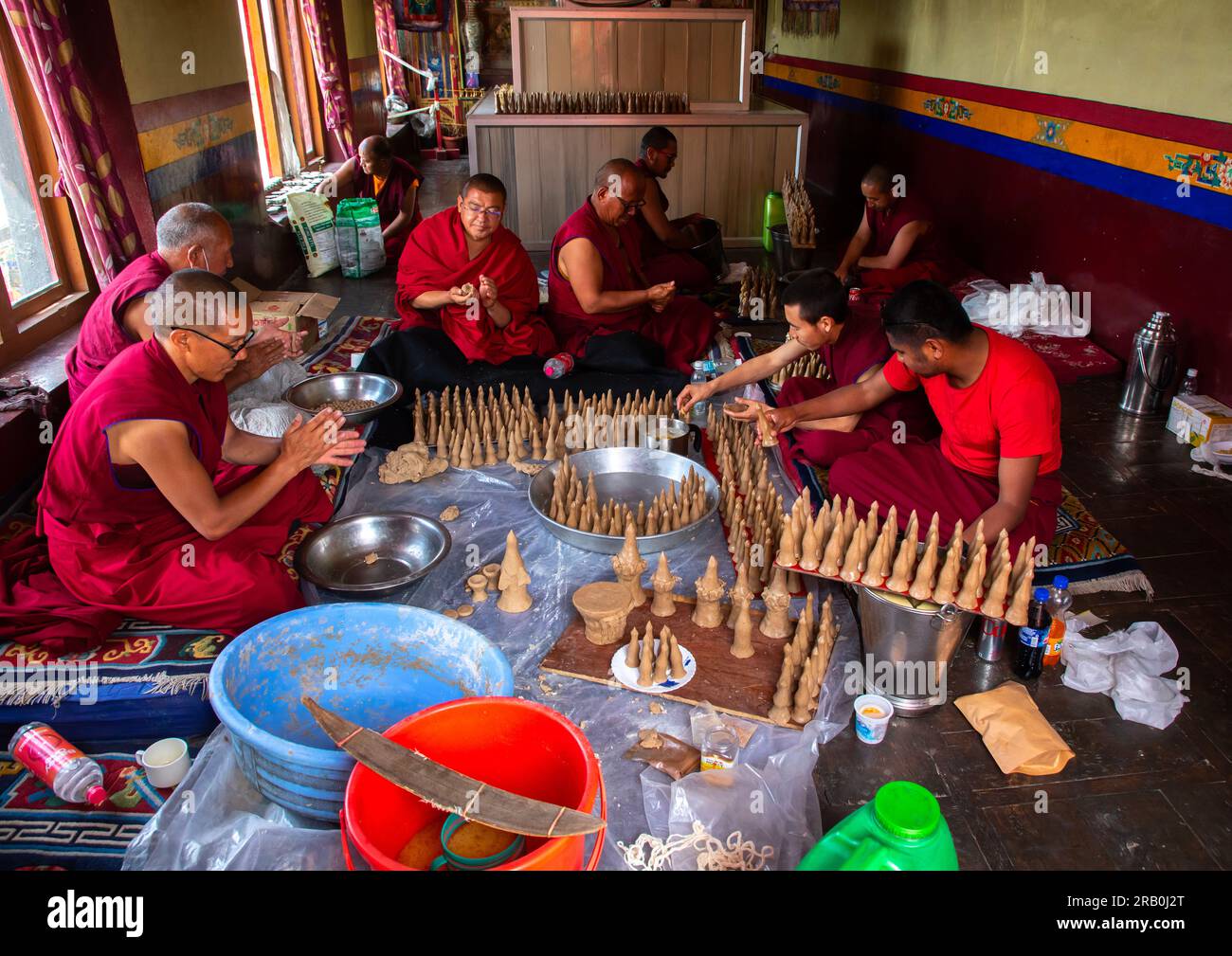 Lamas making choepas in Thiksey monastery, Ladakh, Thiksey, India Stock ...