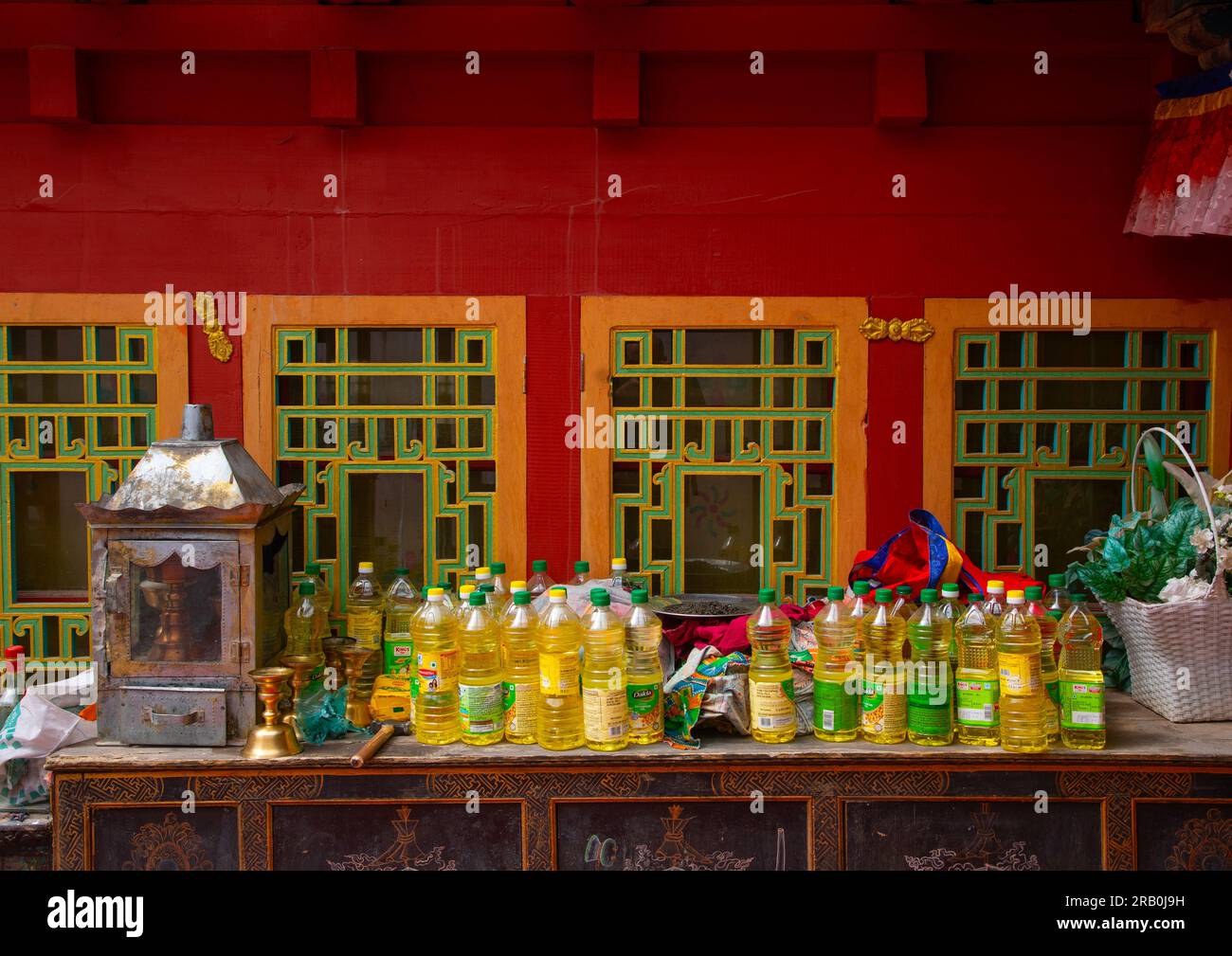 Oil bottles in Hemis monastery, Ladakh, Hemis, India Stock Photo - Alamy