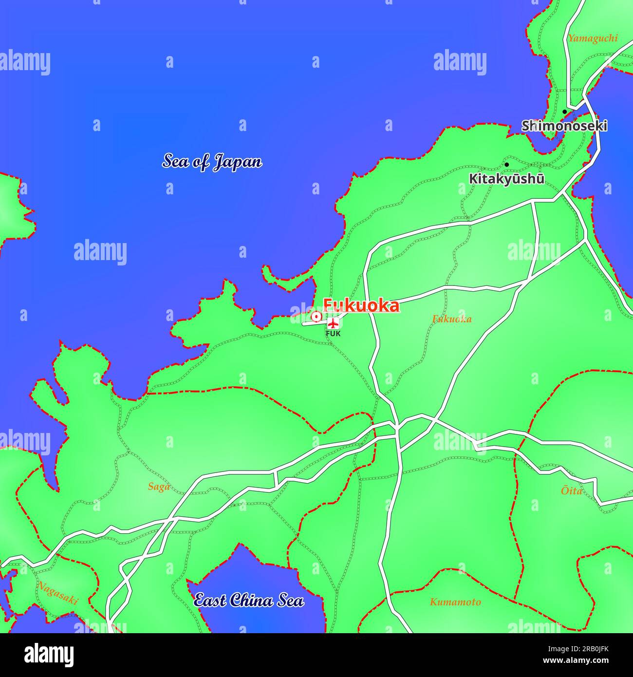 Ilustration map of Fukuoka City in Japan Stock Photo - Alamy